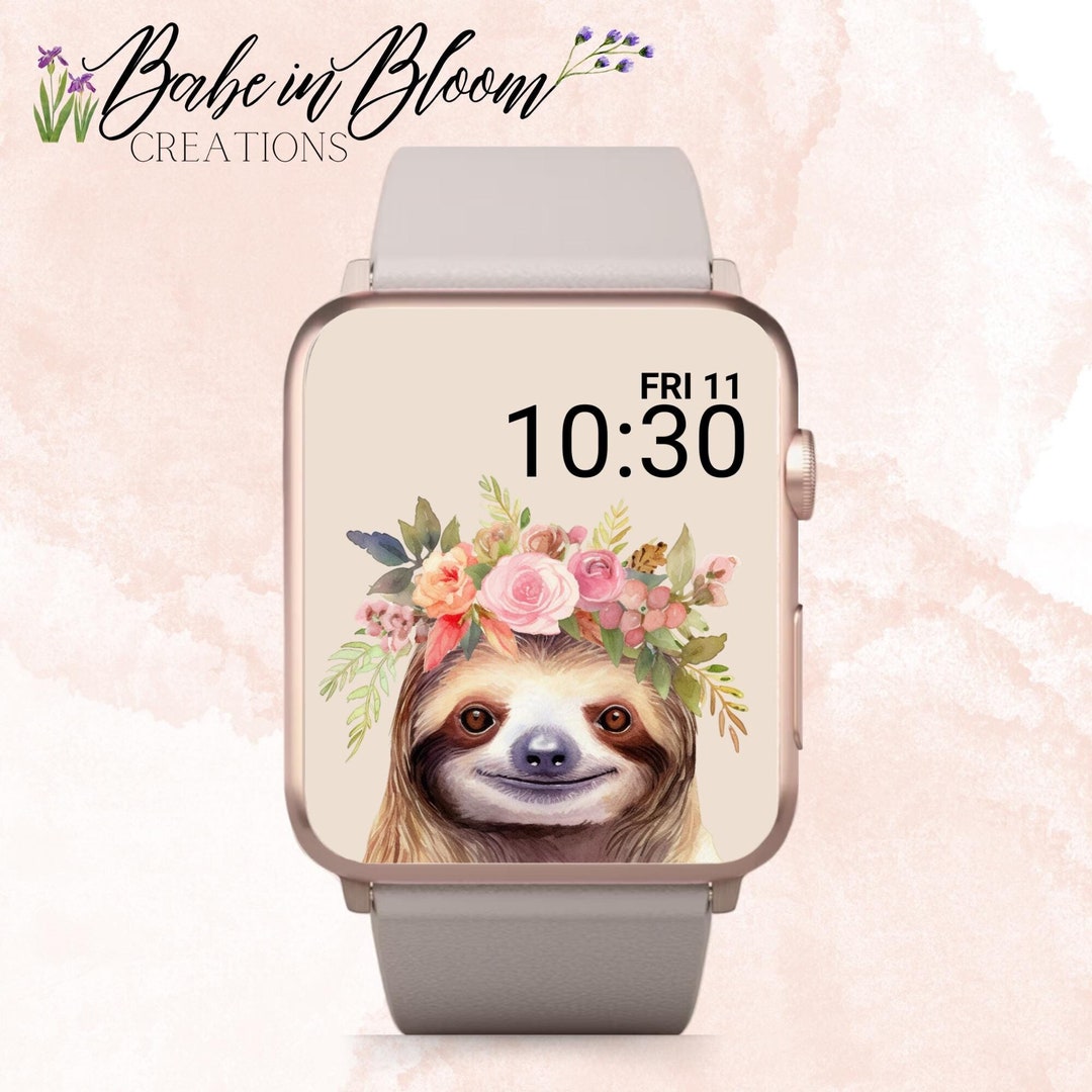 Floral Sloth Apple Watch Wallpaper, Floral Sloth Apple Watch Face, Cute ...