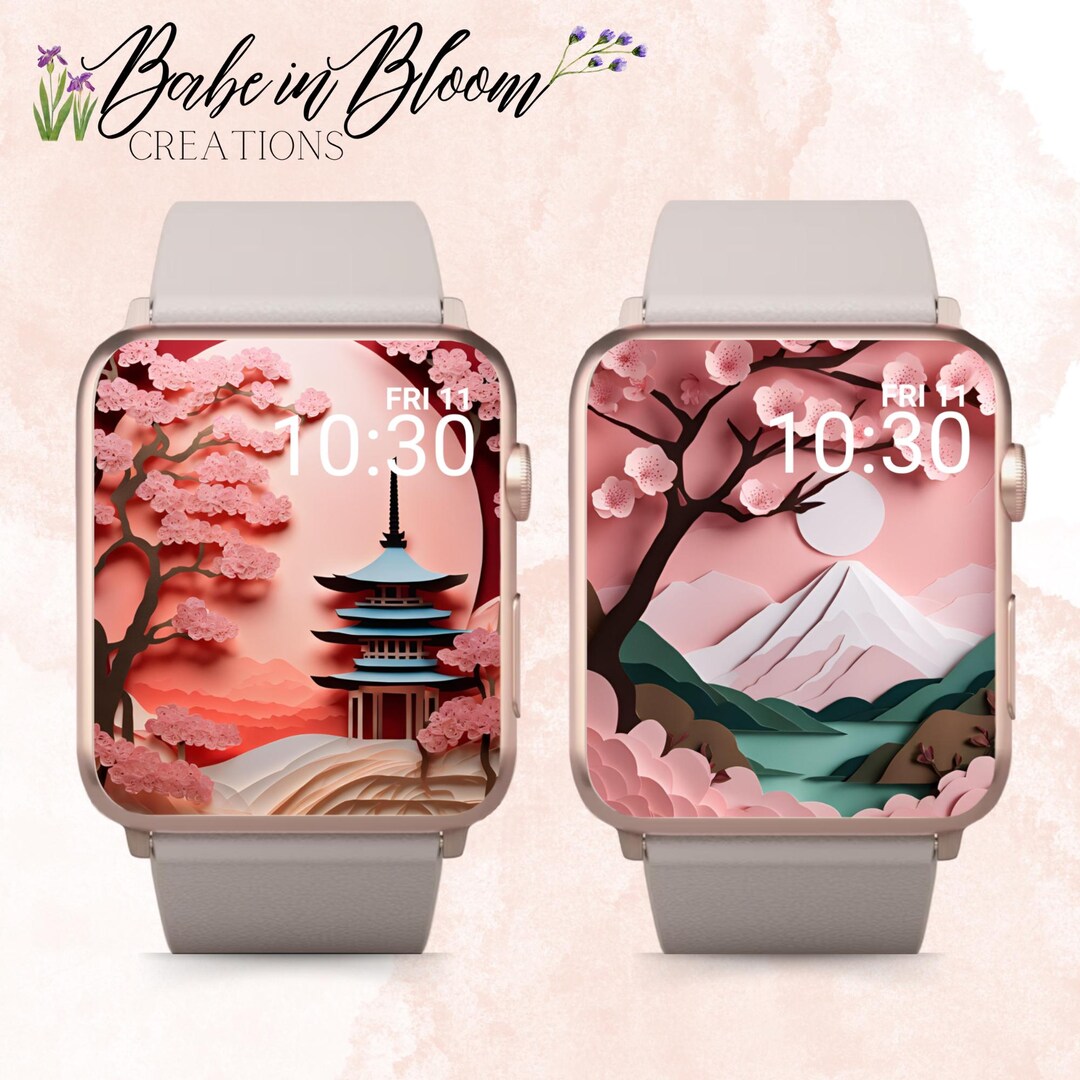Set of 2 3D Japan Apple Watch Wallpaper, 3D Floral Watch Face, 3D ...