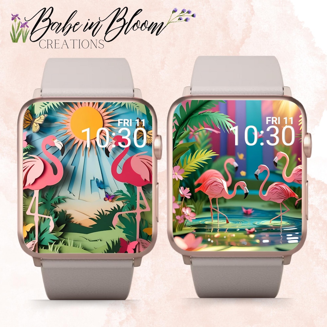 Set of 2 3D Flamingo Apple Watch Wallpaper, 3D Flamingo Watch Face ...