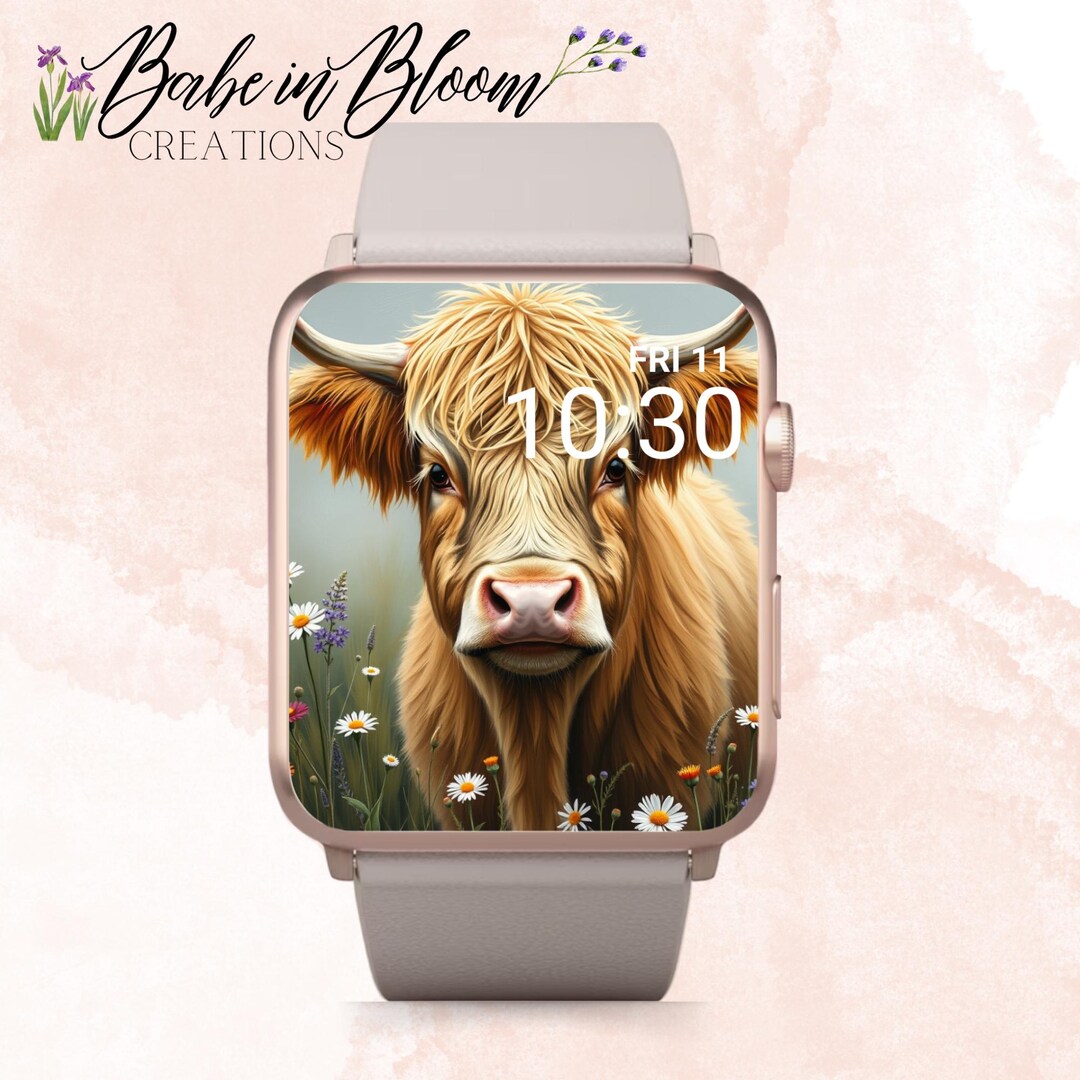 Adorable Highland Cow Apple Watch Wallpaper, Highland Cow Watch ...