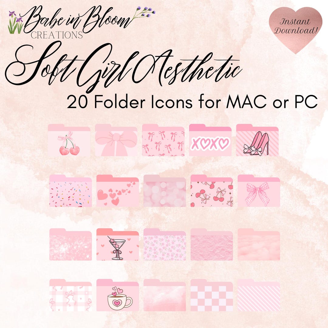 Soft Girl Aesthetic Desktop Folder Icons, Aesthetic Mac Icons ...