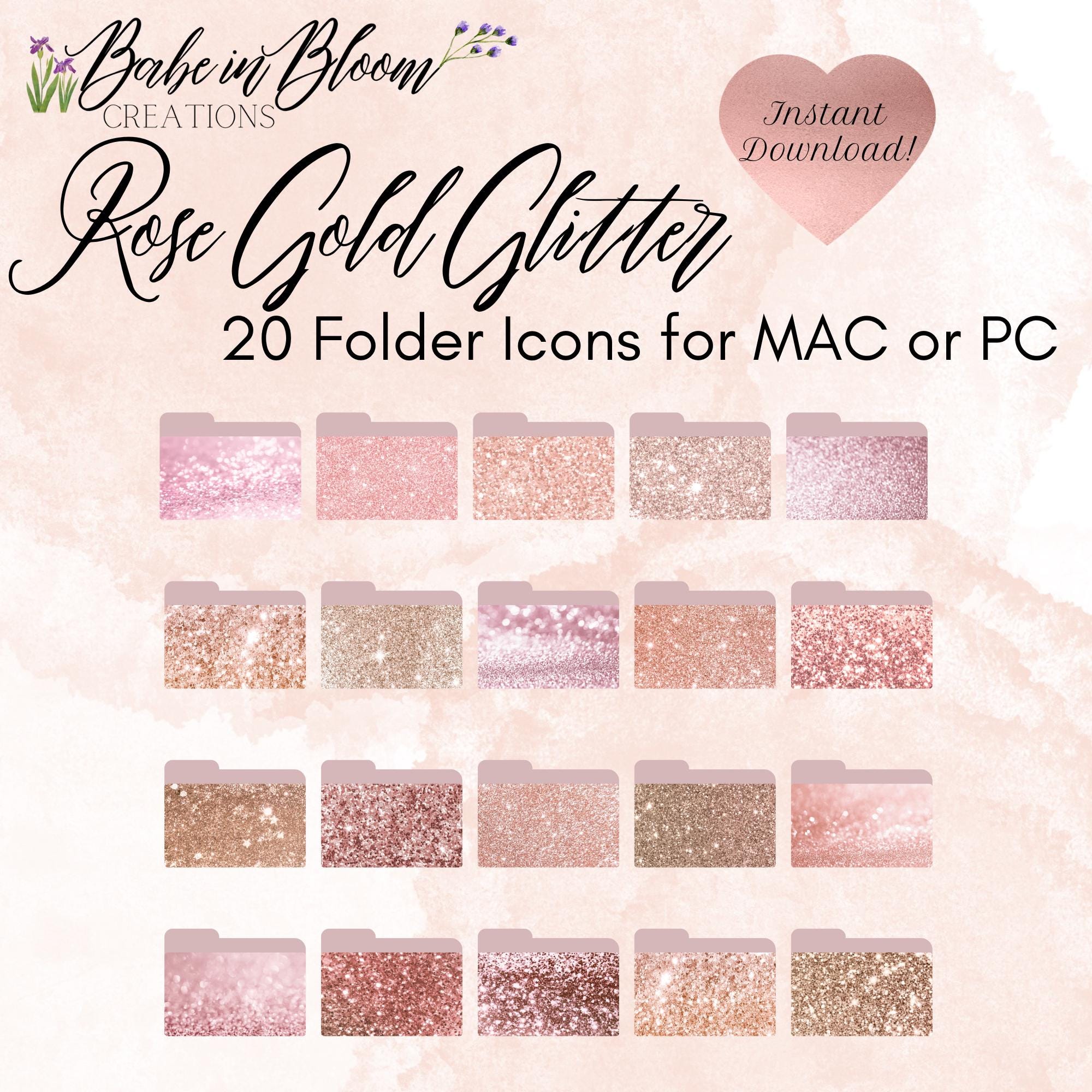 Rose Gold Glitter Desktop Folder Icons, Sparkly Glitter Mac Icons ...