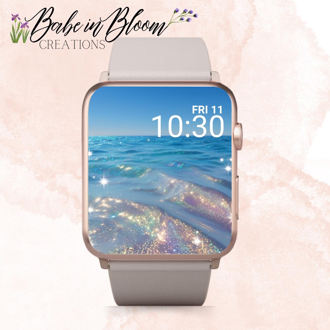 Shimmering Ocean Apple Watch Wallpaper, Beach Apple Watch Face, Glitter ...