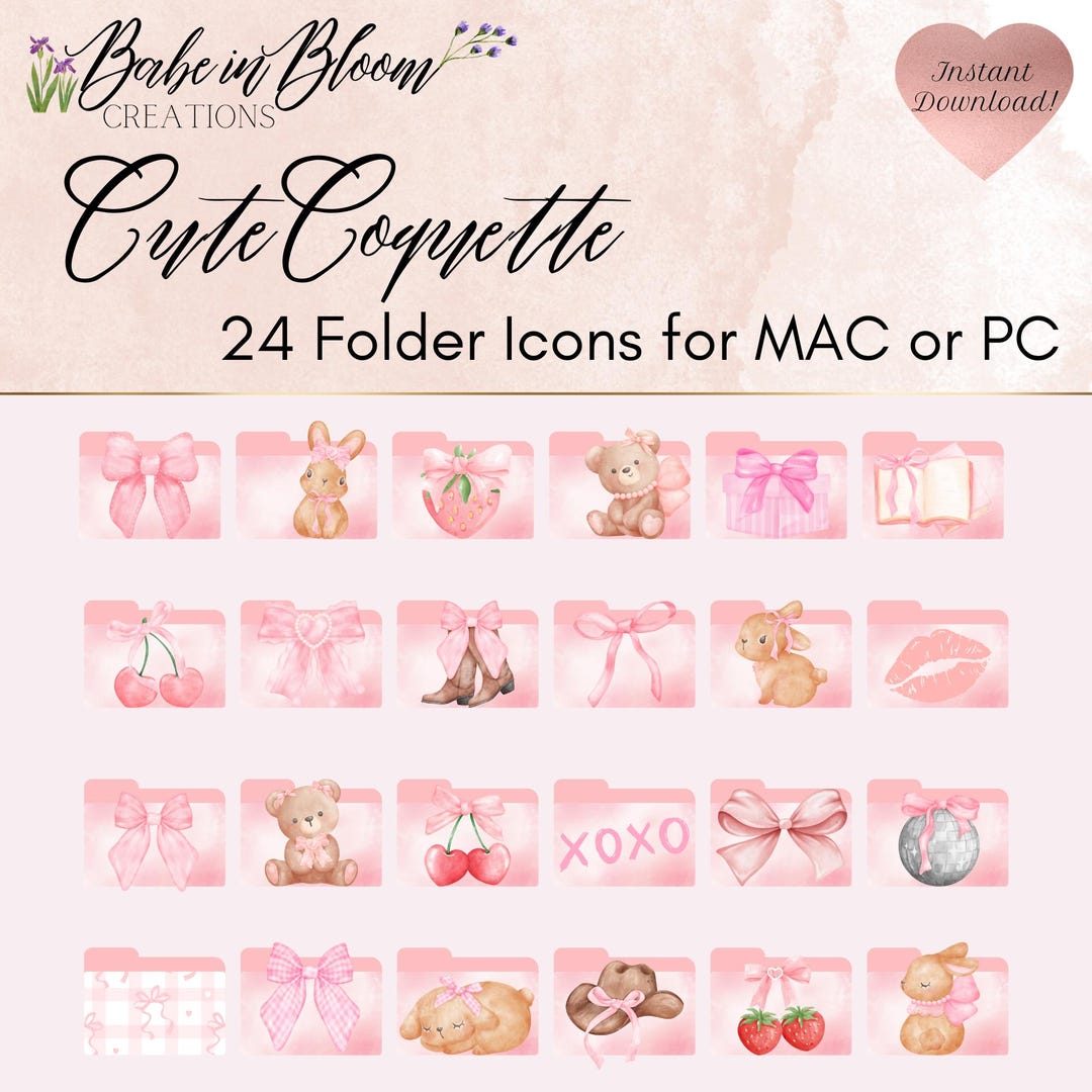 Cute Coquette Desktop Folder Icons, Coquette Mac Icons, Coquette PC ...
