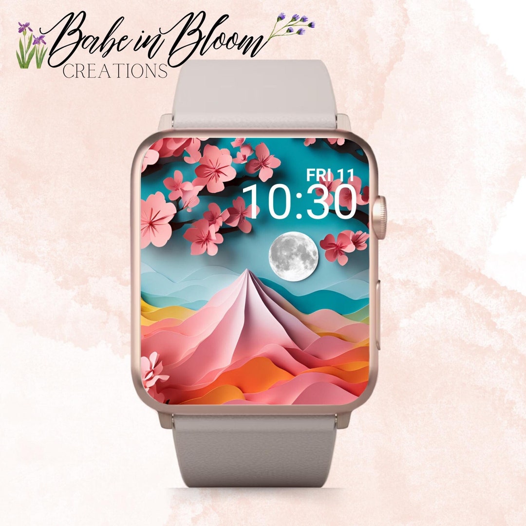 3D Cherry Blossom Apple Watch Wallpaper, 3D Floral Watch Face, 3D Moon ...