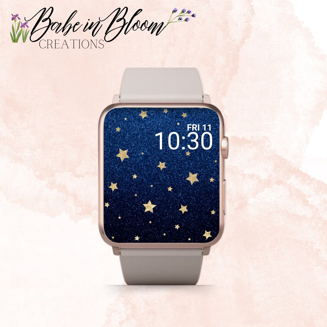 Blue Gold Stars Apple Watch Wallpaper, Glitter Apple Watch Face ...