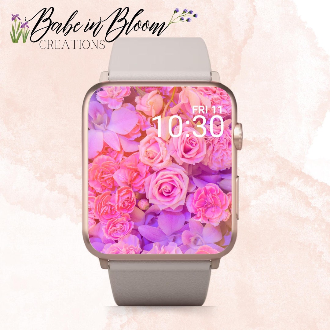 Pink Floral Apple Watch Wallpaper, Floral Apple Watch Face, Botanical ...