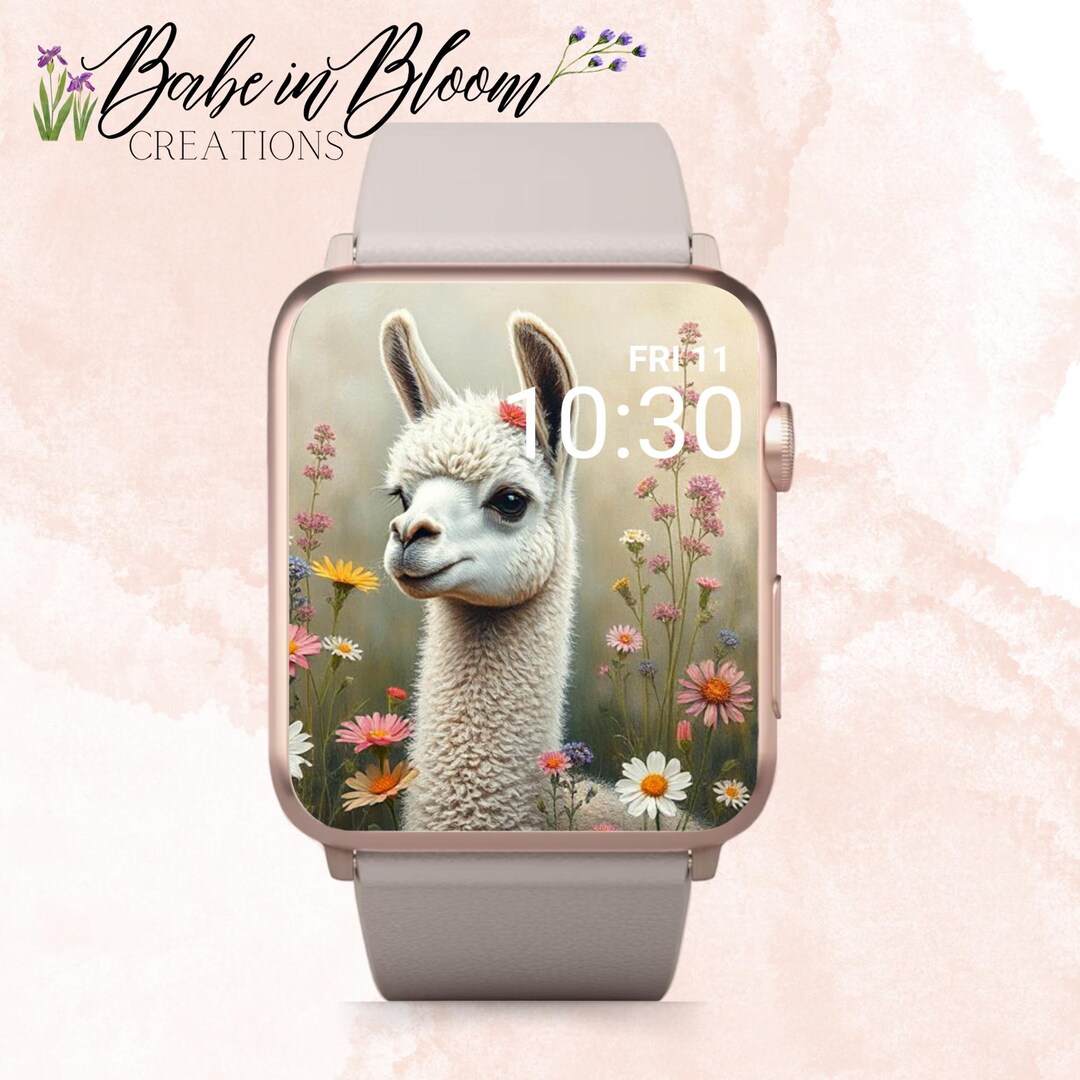 Floral Llama Apple Watch Wallpaper, Llama Apple Watch Face, Cute Llama ...
