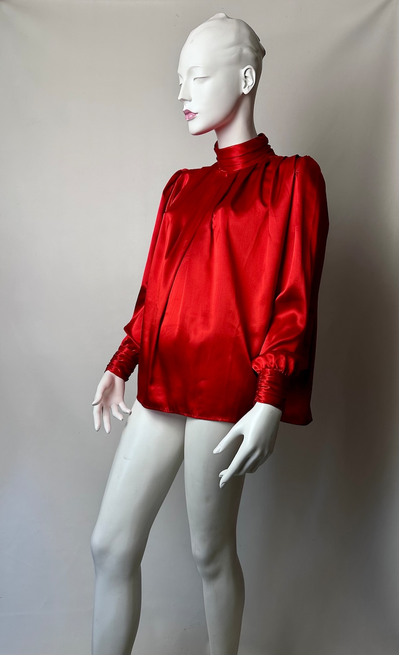 Vintage 80s 90s Tess Paris Milano Red High Neck Pleated Blouse - Etsy