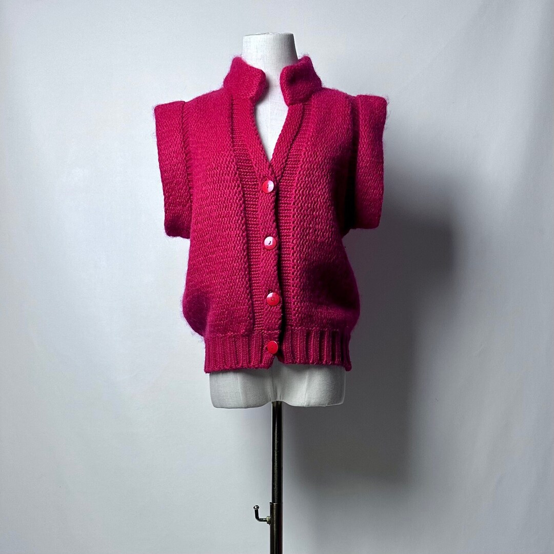 Vintage FIA ITALIA Fire Red Knit Mohair Acrylic Sweater Vest Cardigan ...