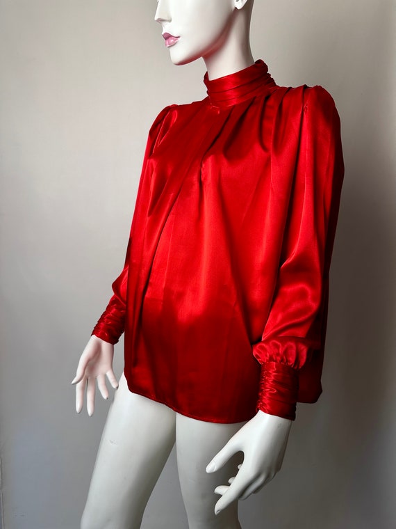 Vintage 80s 90s Tess Paris Milano Red High Neck Pleat… - Gem