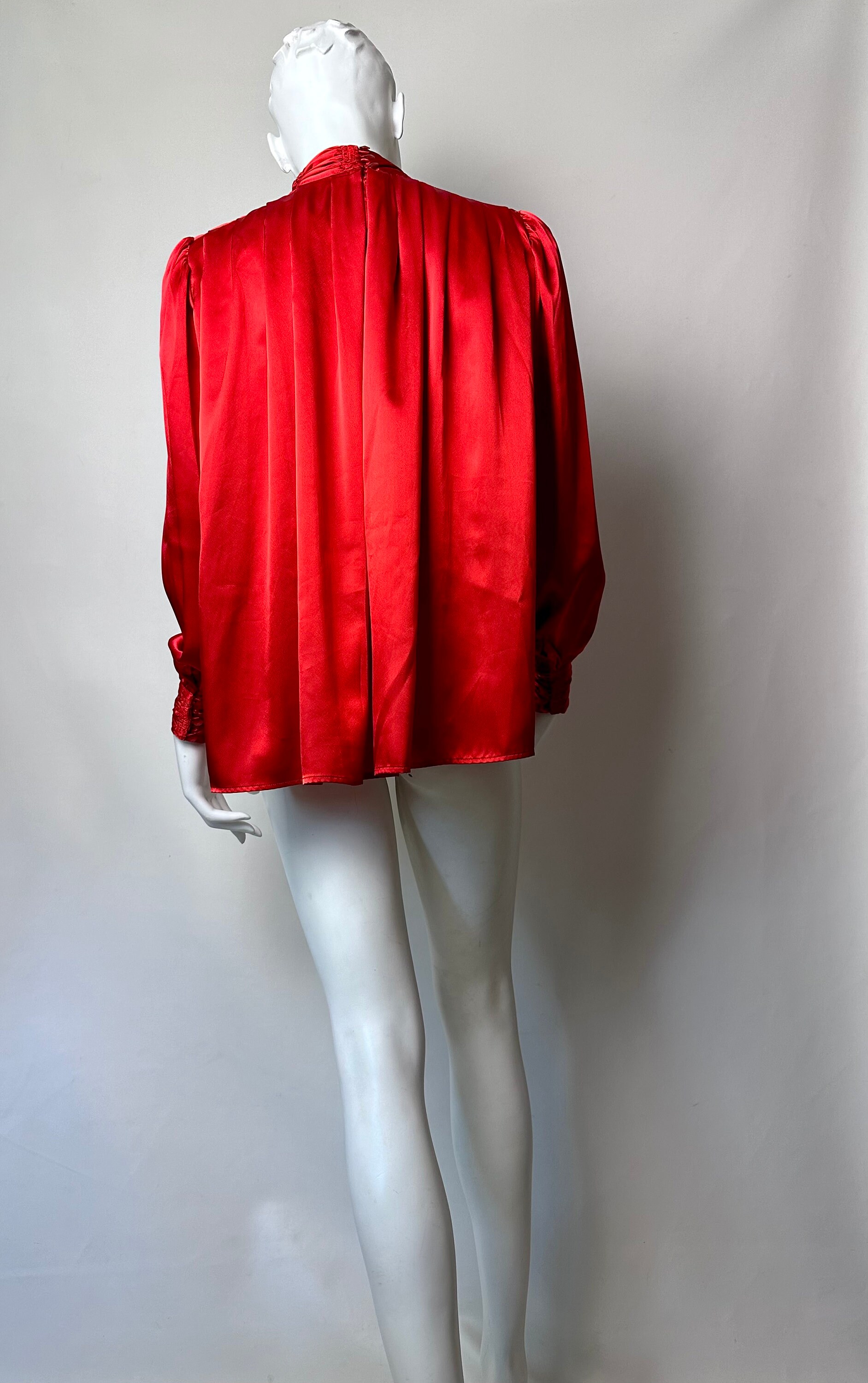Vintage 80s 90s Tess Paris Milano Red High Neck Pleated Blouse - Etsy