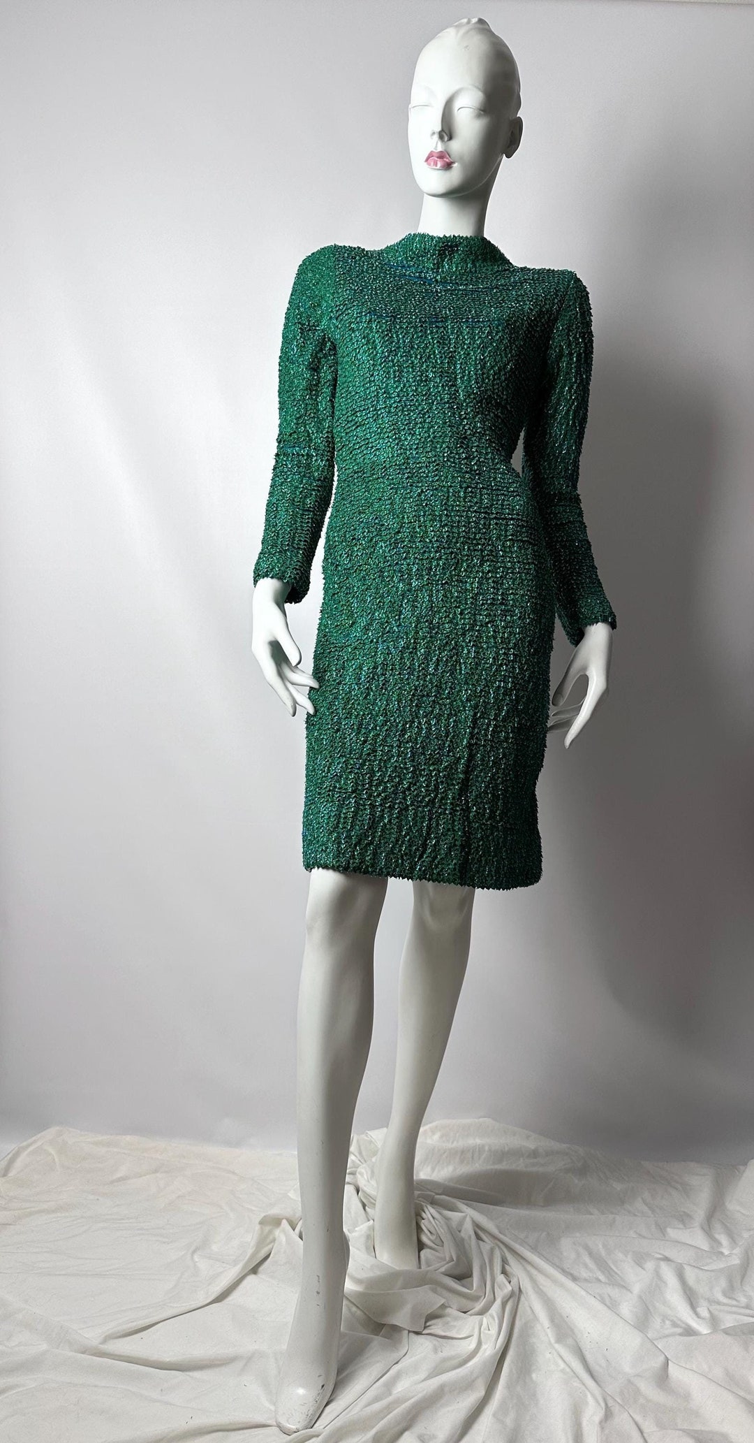 Caryatid Vintage Ric Rac Dress Vintage 60s MOD Metallic Green Teal ...