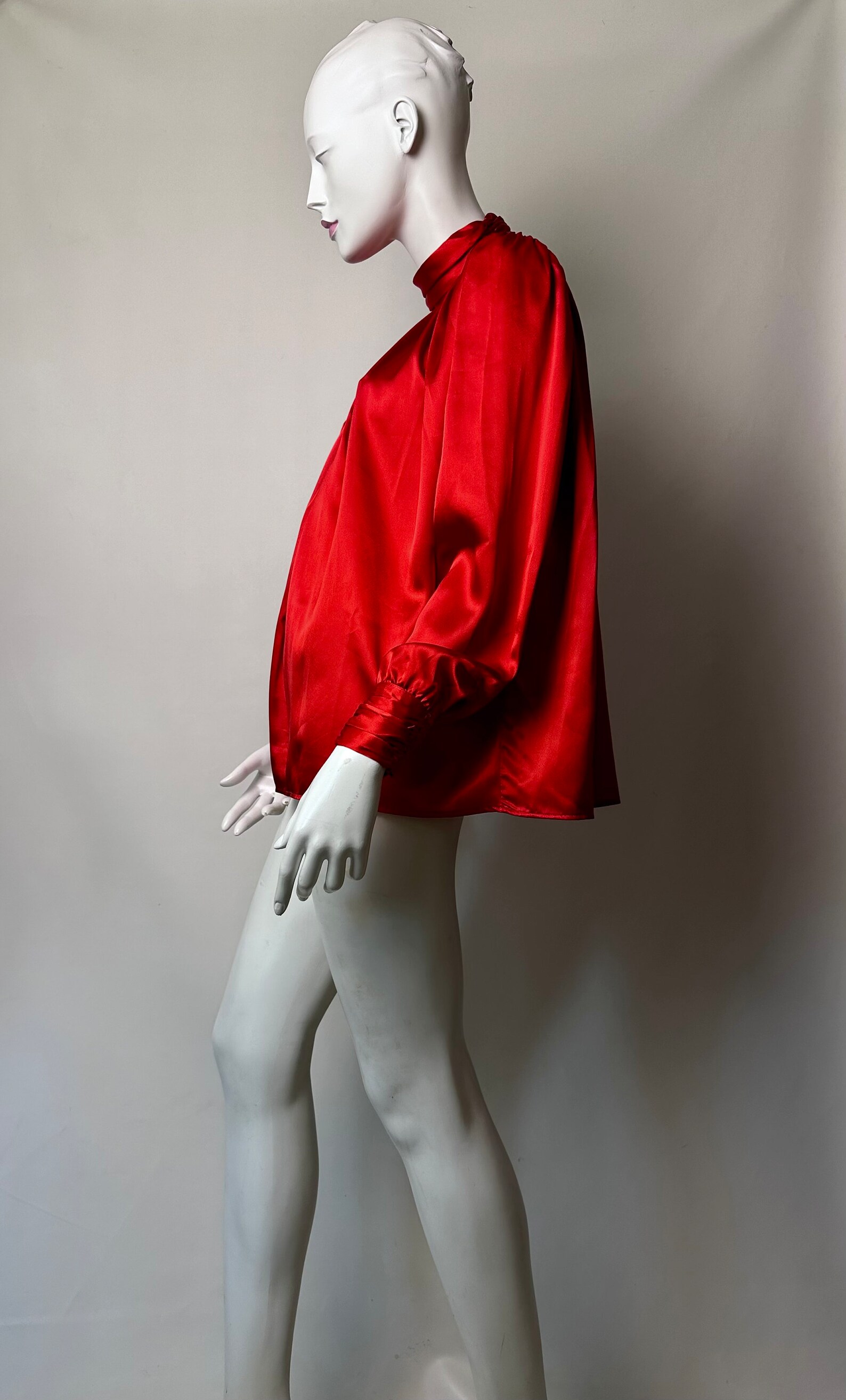 Vintage 80s 90s Tess Paris Milano Red High Neck Pleated Blouse - Etsy