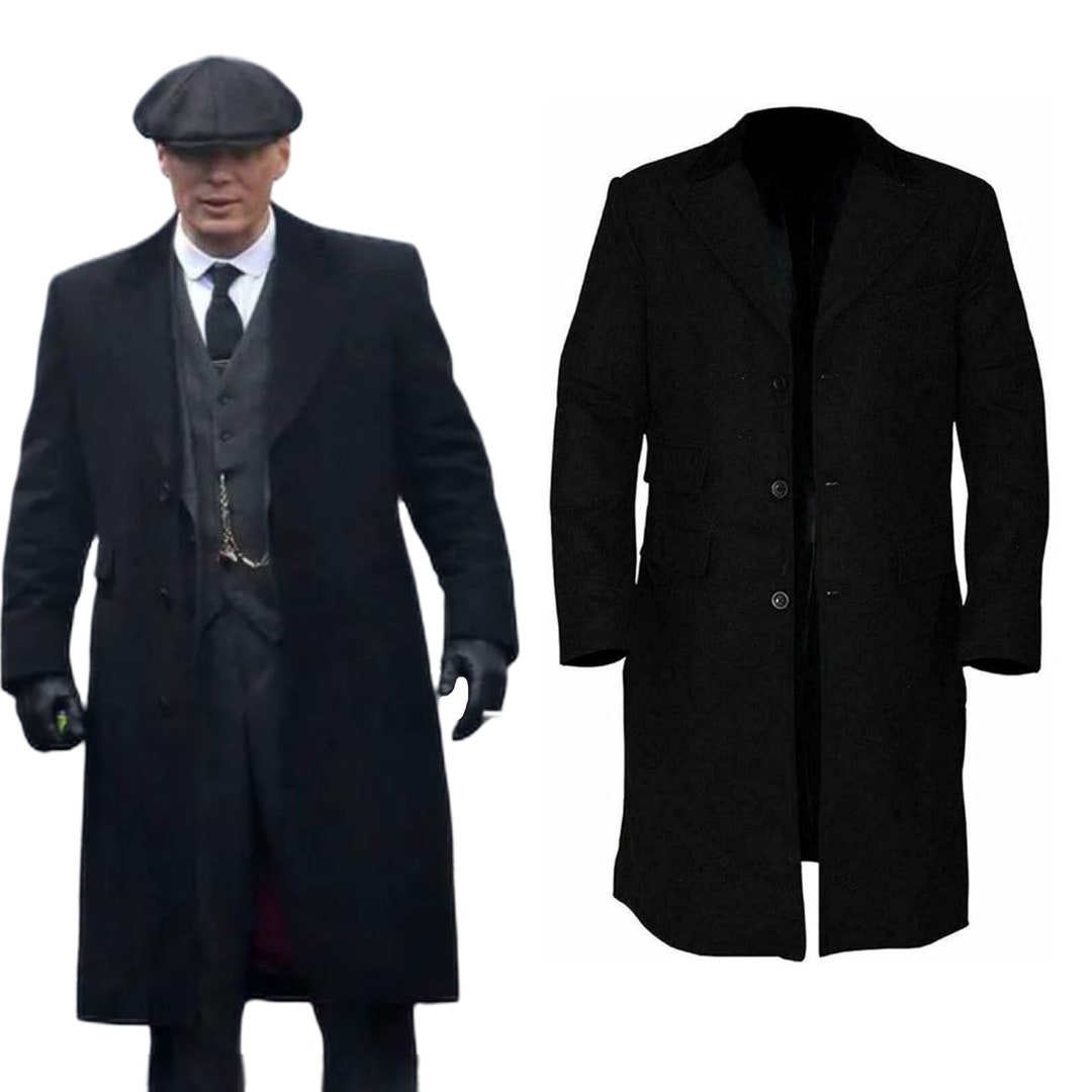 Men Handmade Peaky Blinders Black Wool Overcoat Long Thomas Shelby ...
