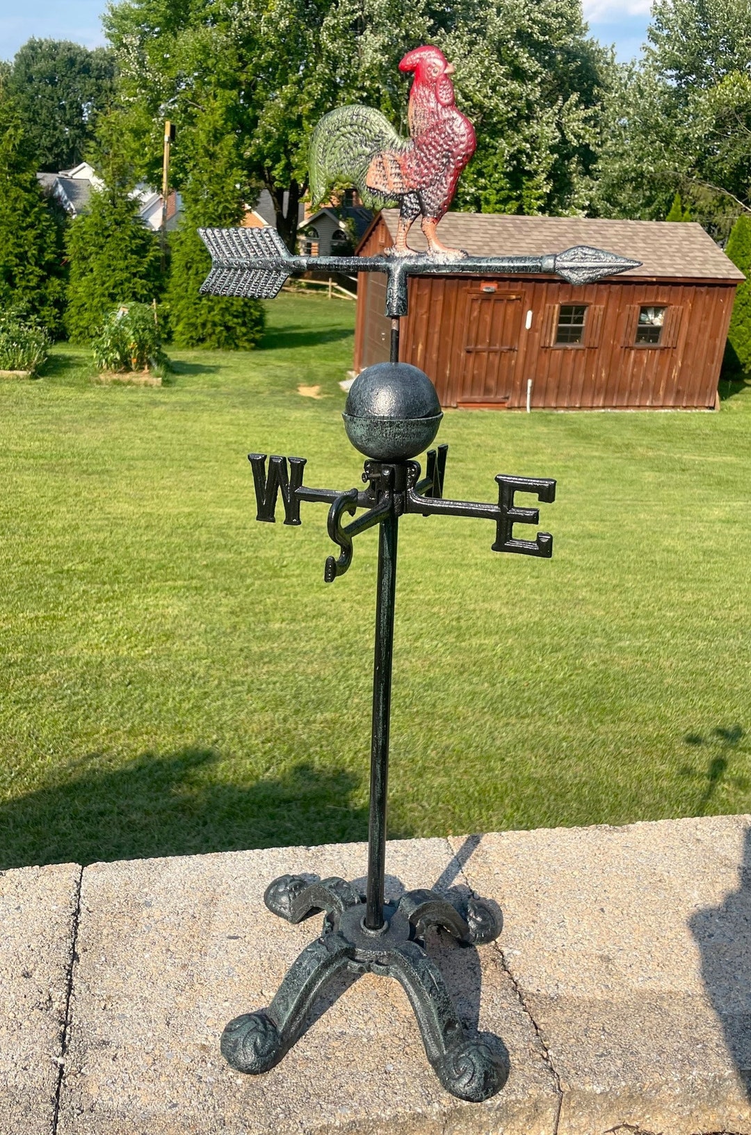 Garden Rooster Weathervane - Rustic Cute Lawn/garden Decor Cast Iron ...