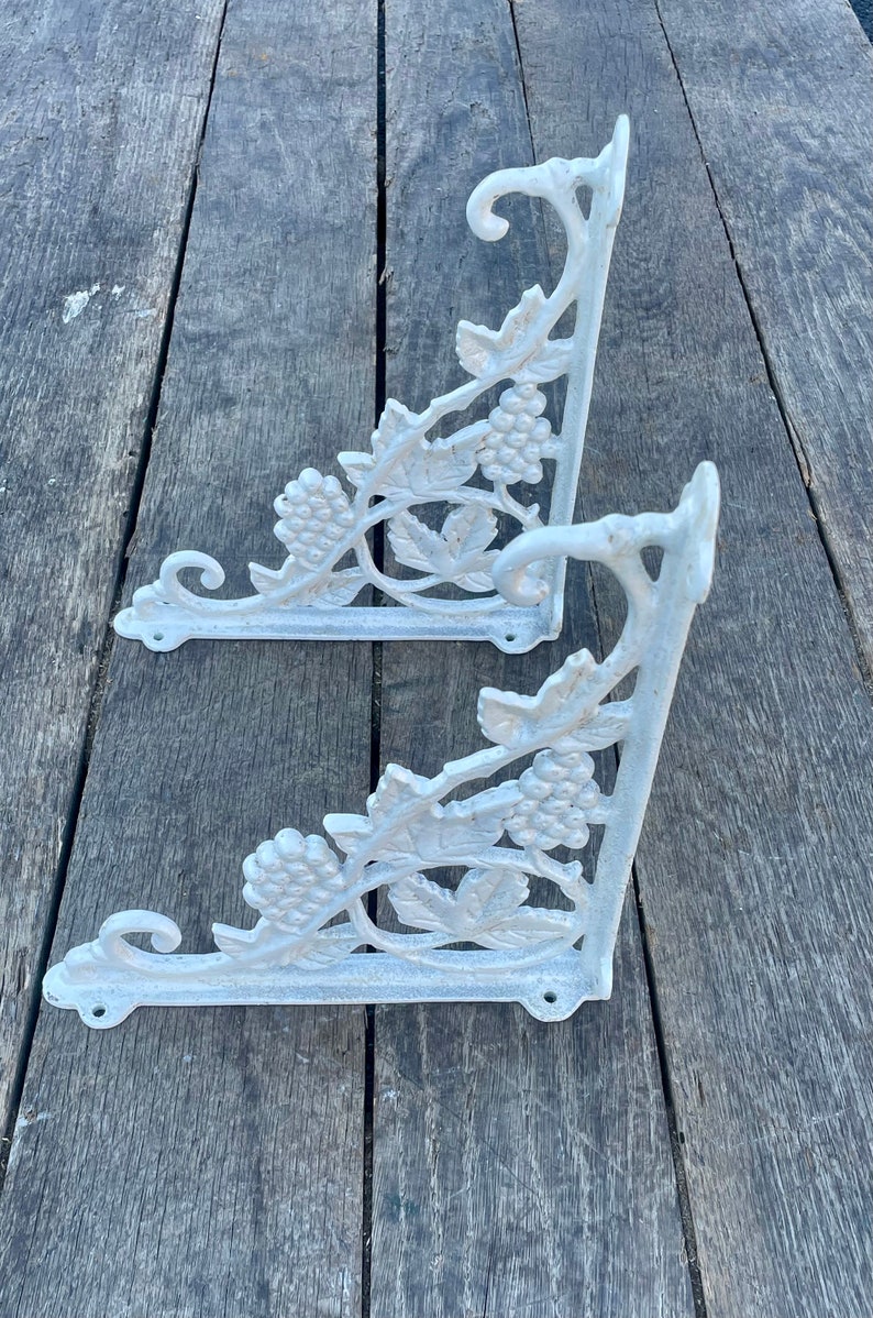 Shelving Brackets - Cast Iron White Shelf Holder - Grape Vines Leaves ...