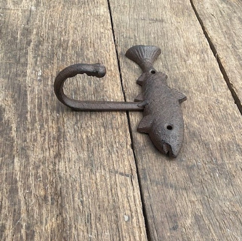 Trout Hook Cast Iron Fish Coat Rack Hat Hanger-rust Brown - Etsy