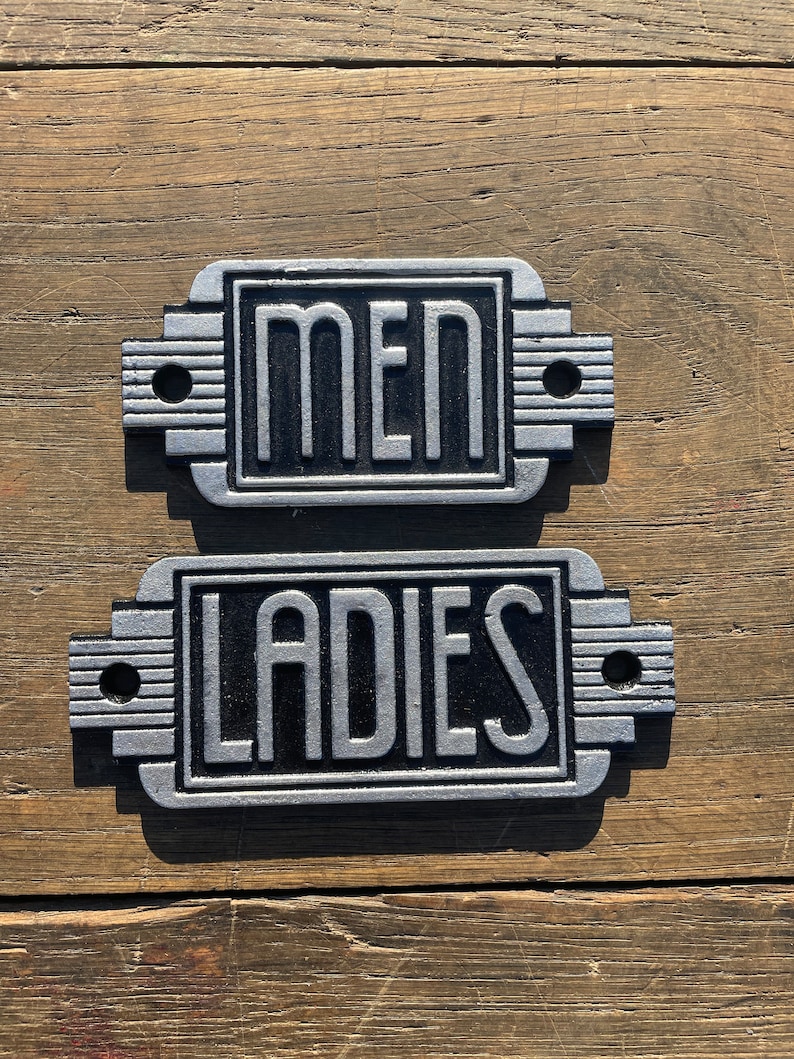 Art Deco Bathroom Sign - Cast Iron Men Women Restroom Plaque - Painted ...