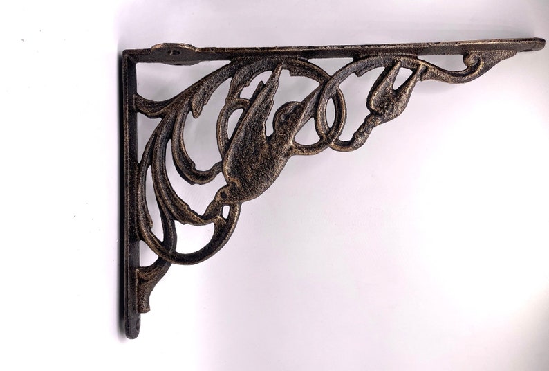 Shelf Bracket Pair - Cast Iron - Elegant Bird Design - Bronze Finish ...