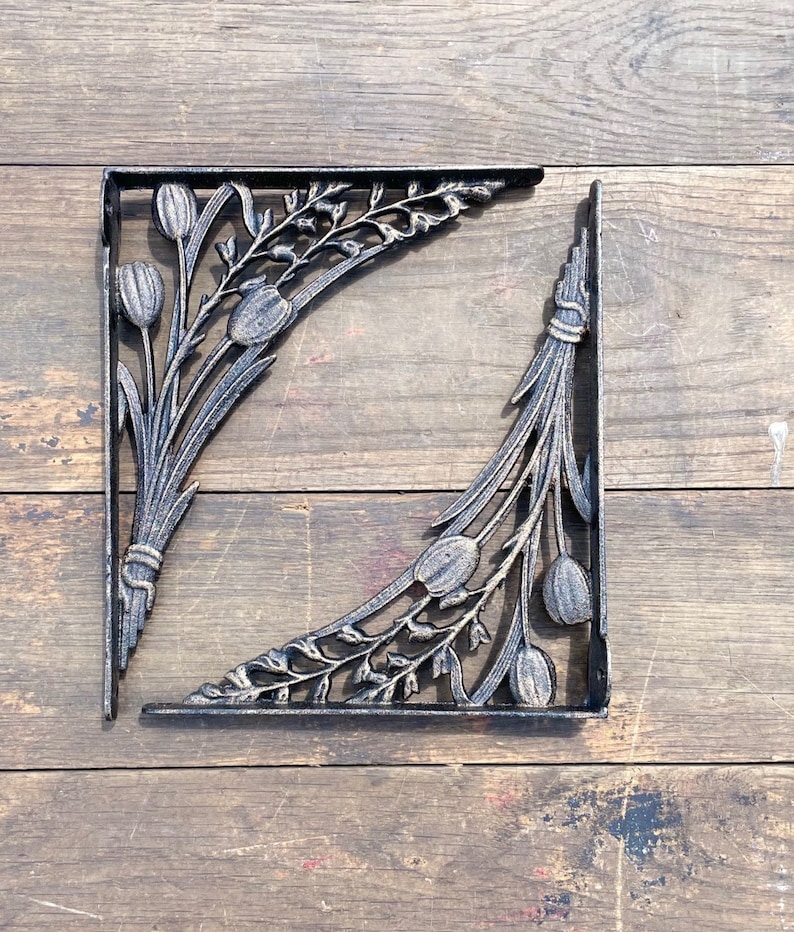 Shelf Brackets - Cast Iron Tulip Shelving Brackets Bronze Finish - Pair ...