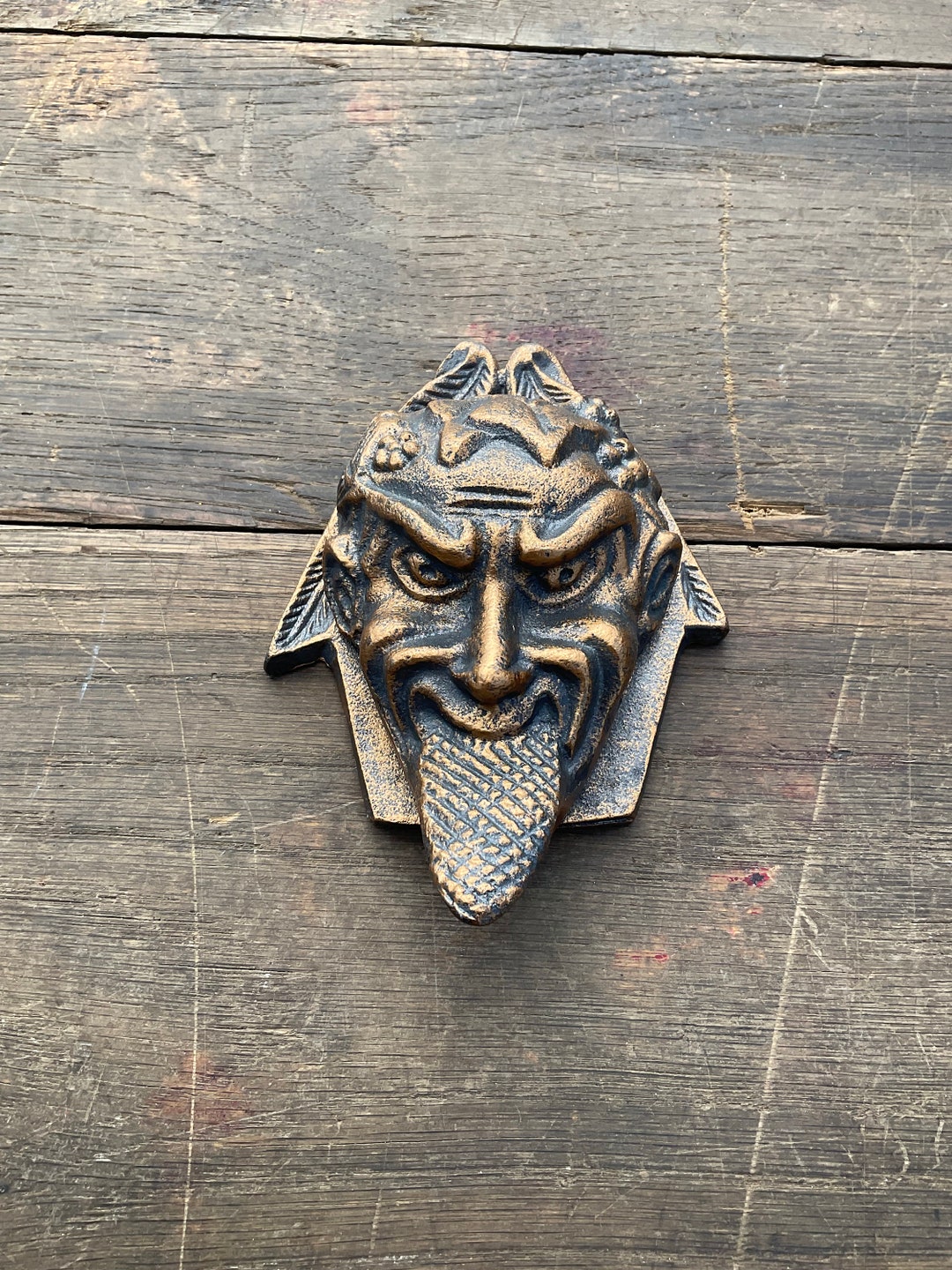 Devil Match Stiker/holder With Gold/brass Finish-cast Iron Gothic Halloween Antique Reproduction ...