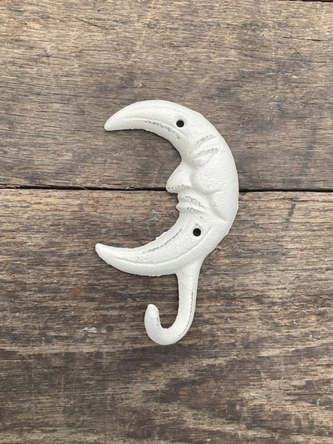 Moon Hook White Finish - Cast Iron Hook for Hats, Jackets, Coats, Ect ...