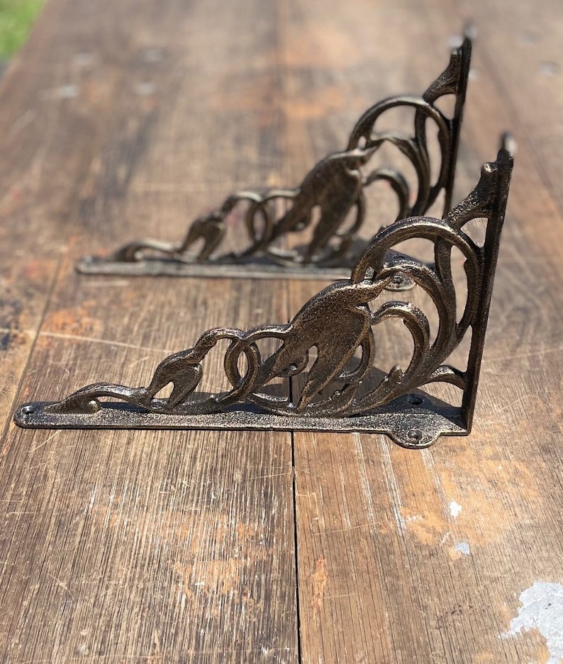 Shelf Bracket Pair - Cast Iron - Elegant Bird Design - Bronze Finish ...