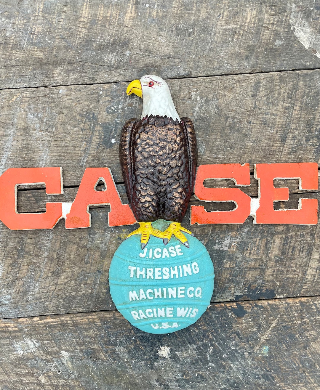 Case Painted Cast Iron Eagle on Globe Sign Case Equipment Tractors and ...