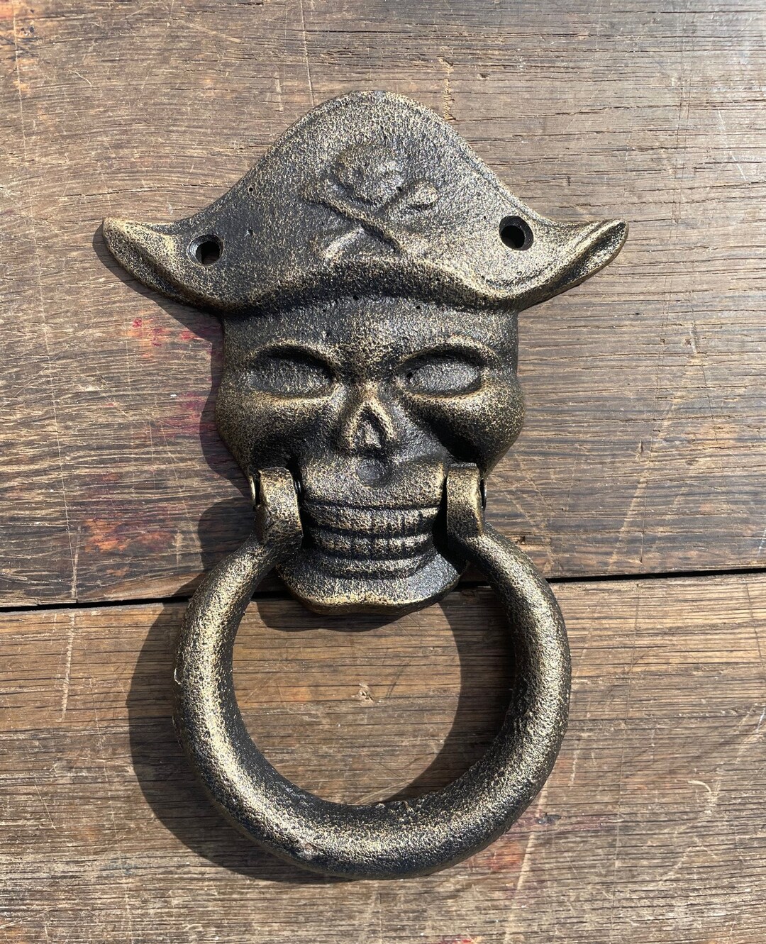 Pirate Skull Door Knocker - Cast Iron Brass Finish - Decorative ...