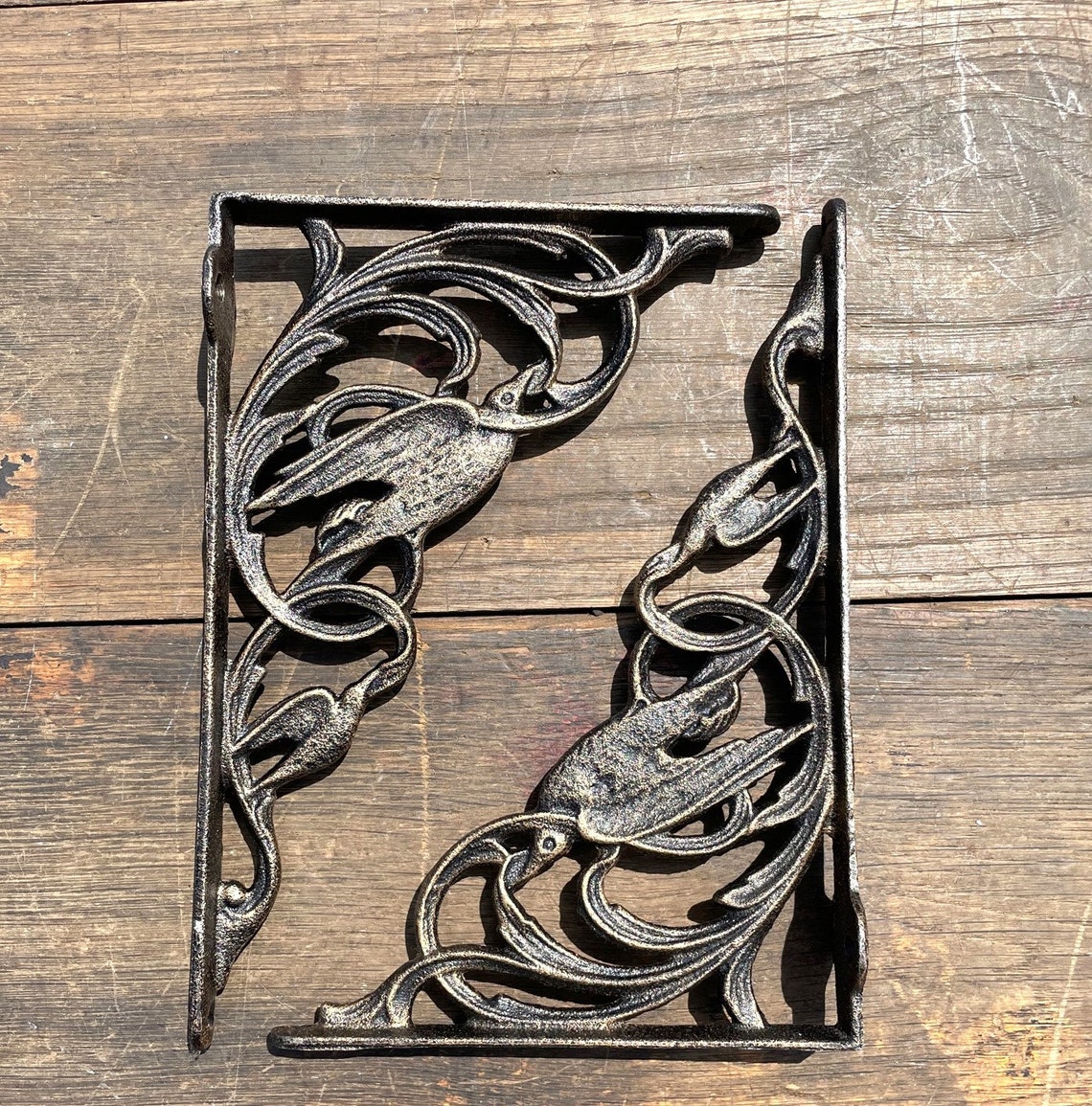 Shelf Bracket Pair - Cast Iron - Elegant Bird Design - Bronze Finish ...