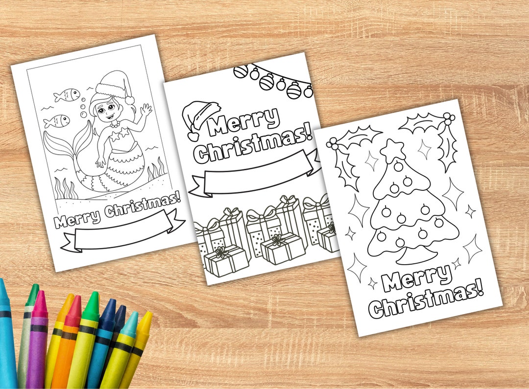 Coloring Christmas Card Bundle Printable Set - Etsy