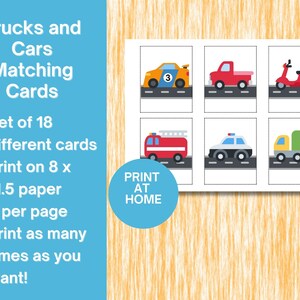 Trucks and Cars Matching Game; Printable Matching and Pairing Cards - Etsy