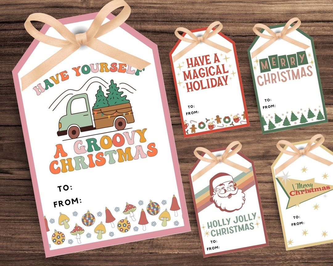 Retro Christmas Gift Tags Set Printable - Etsy