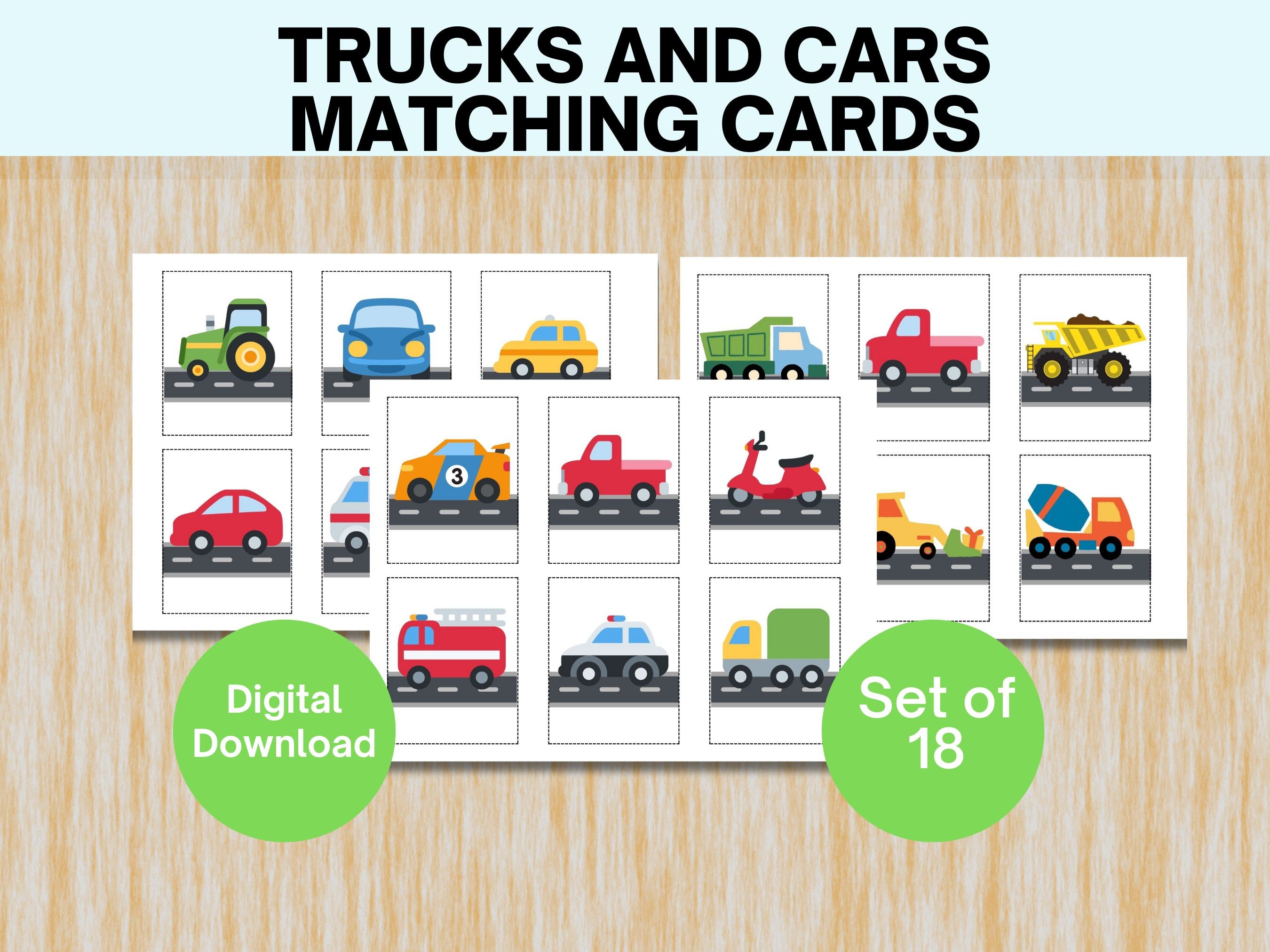 Trucks and Cars Matching Game Printable Matching and Pairing Cards - Etsy