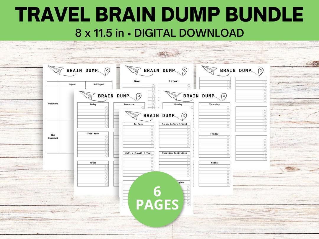 Brain Dump Bundle for Travel Printable 6 Travel Planner - Etsy