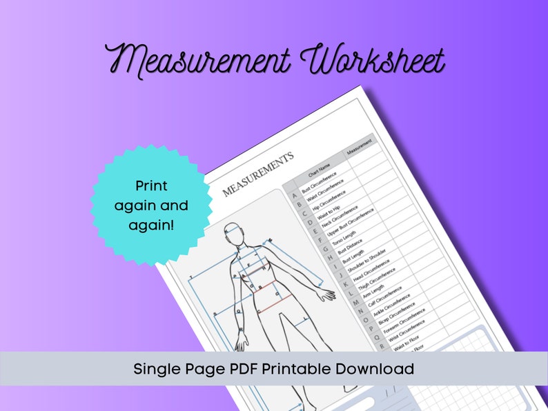 Measurement Worksheet| Sewing| Single Page | PDF Download | Sewing ...