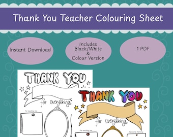 Thank You Teacher Appreciation Printable Colouring Pages Kids Instant ...