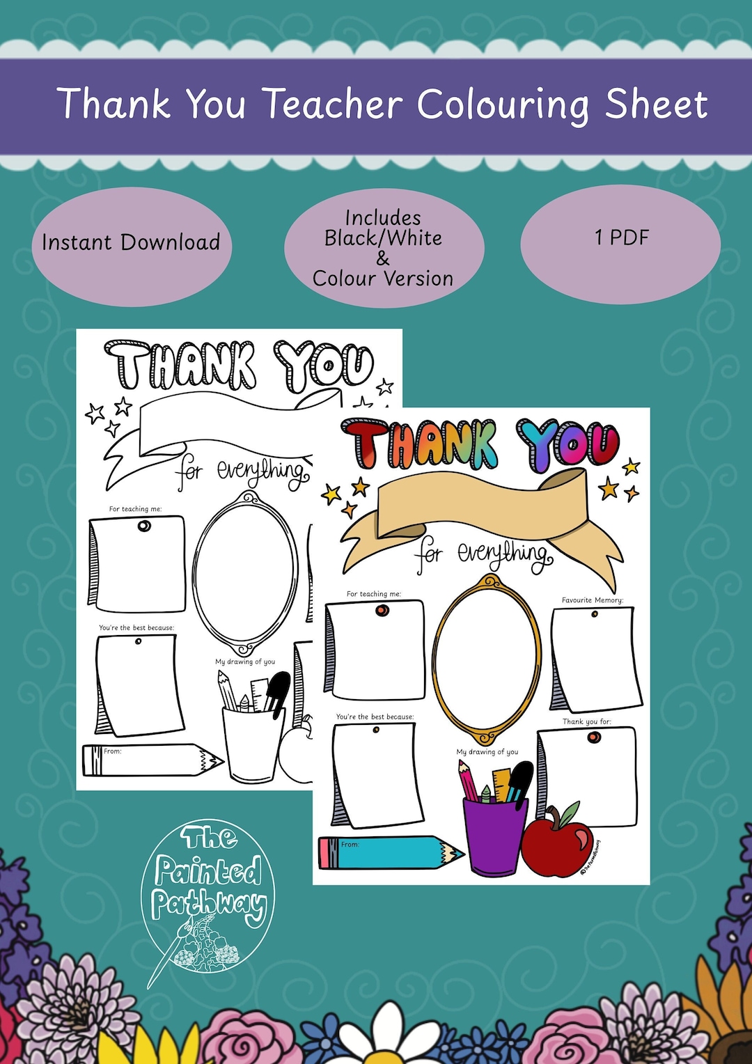 Thank You Teacher Printable Appreciation Sheet - Etsy