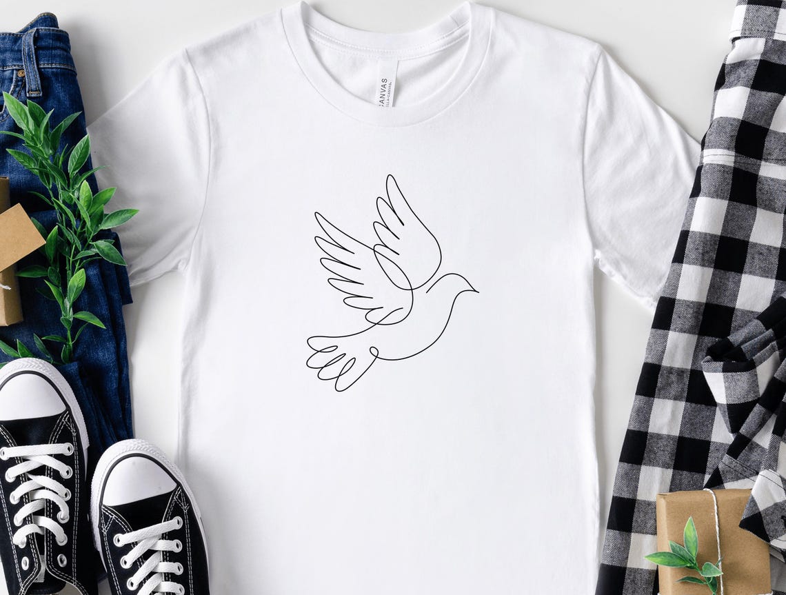 Dove Bird Line Art Shirt Peace Dove Shirt Bird Lover Gift Faith Shirt ...