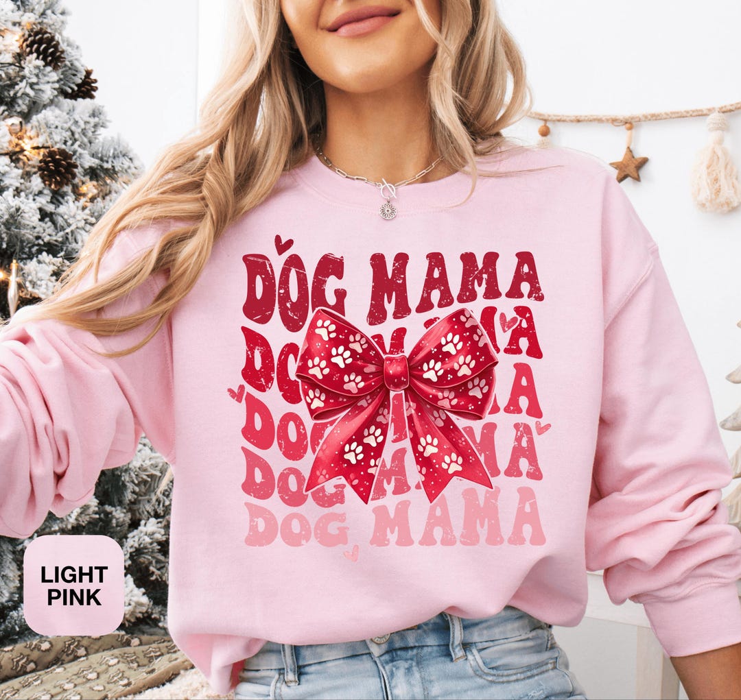 Dog Mama Sweatshirt Paw Print Coquette Bow Red Pink Crewneck Gift for ...