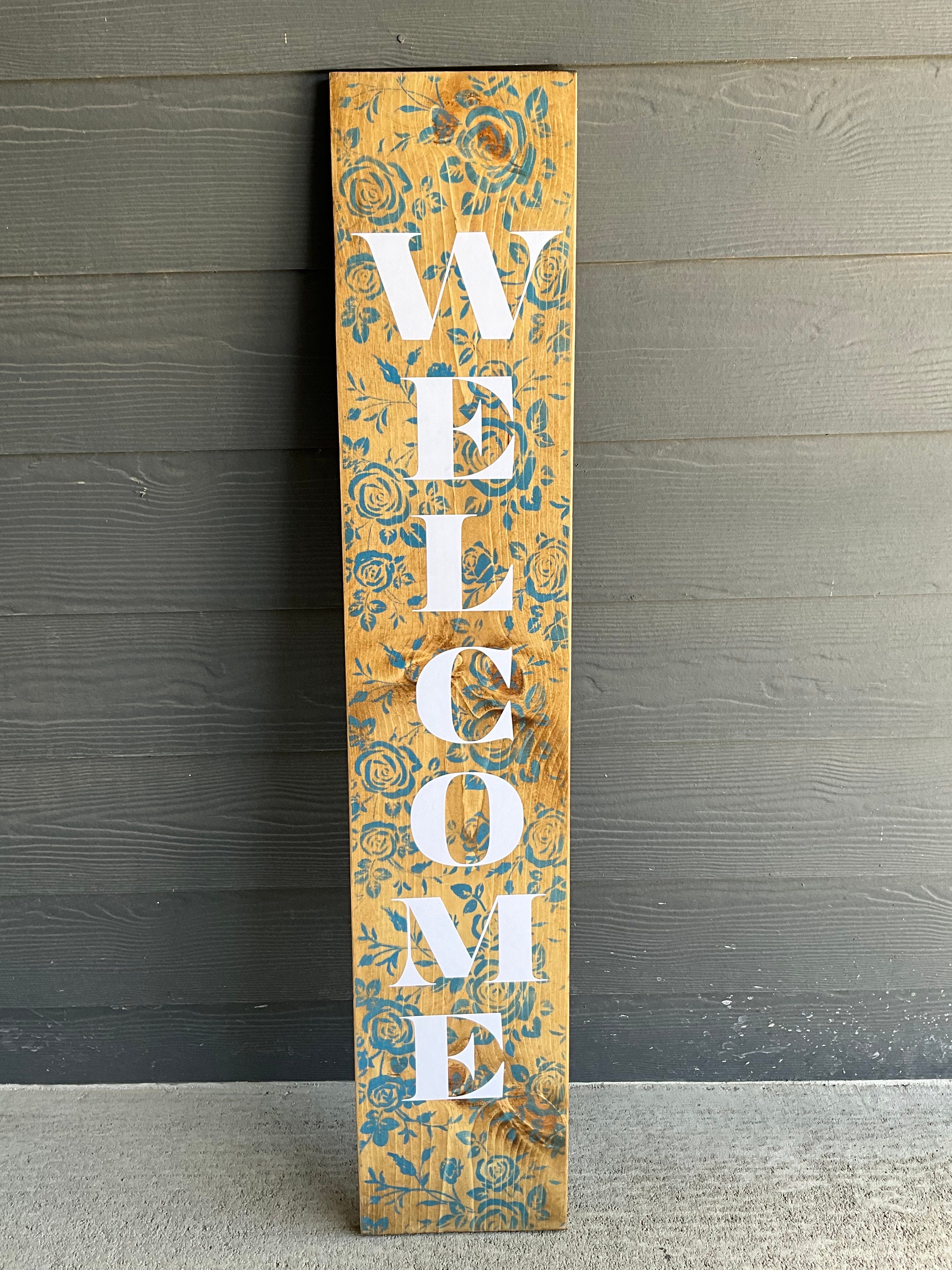 Tall Vertical Porch Leaner Welcome Sign. Welcome Decorated Wood Sign ...