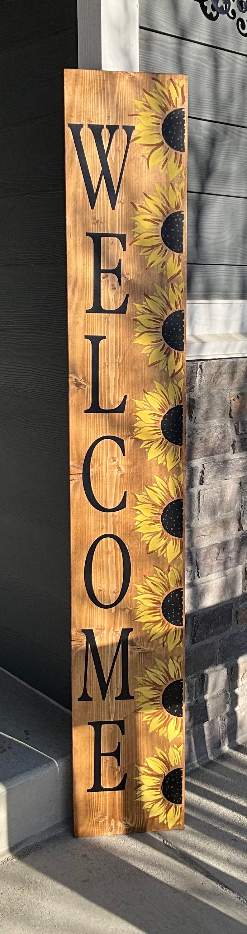 Sunflower Tall Vertical Porch Sign. Welcome Decorated Wood Sign. Spring ...