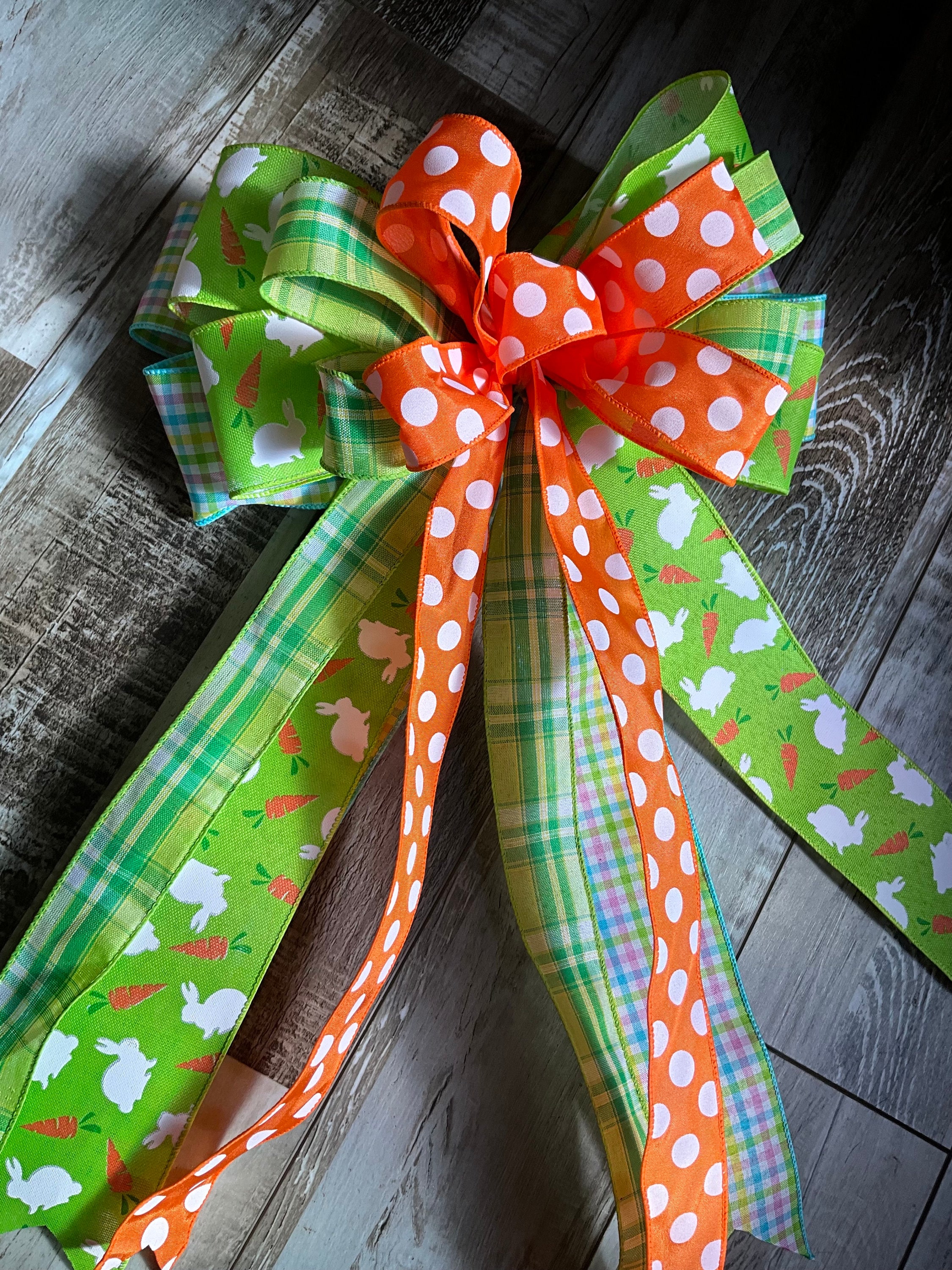 Pastels, Bunnies, Carrots, Easter Bow Accent. Medium Wired Ribbon ...