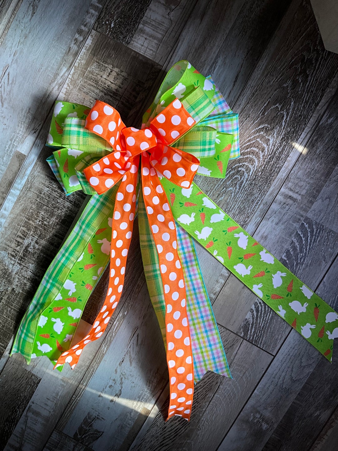 Pastels, Bunnies, Carrots, Easter Bow Accent. Medium Wired Ribbon ...