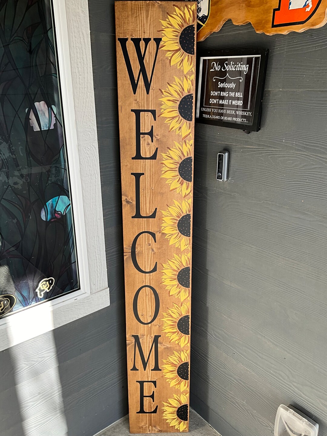 Sunflower Tall Vertical Porch Sign. Welcome Decorated Wood Sign. Spring ...