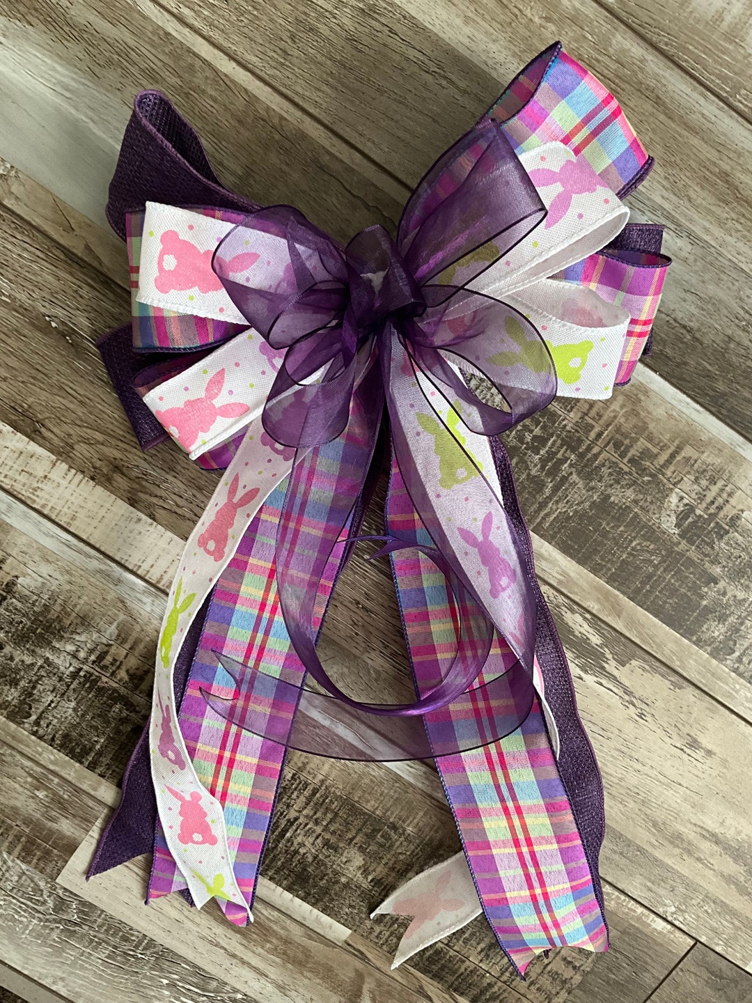 Pastel Bunny, Purple Wired Ribbon Easter Bow. Add to Wreath, Basket ...