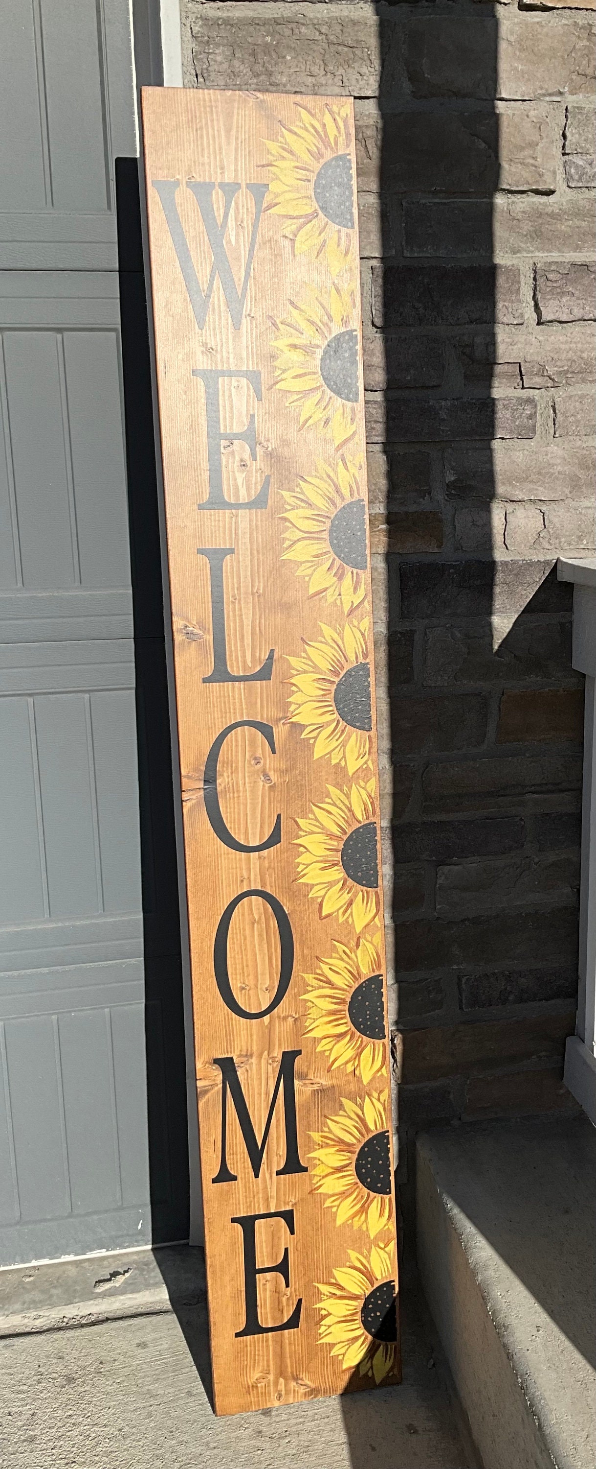 Sunflower Tall Vertical Porch Sign. Welcome Decorated Wood Sign. Spring ...