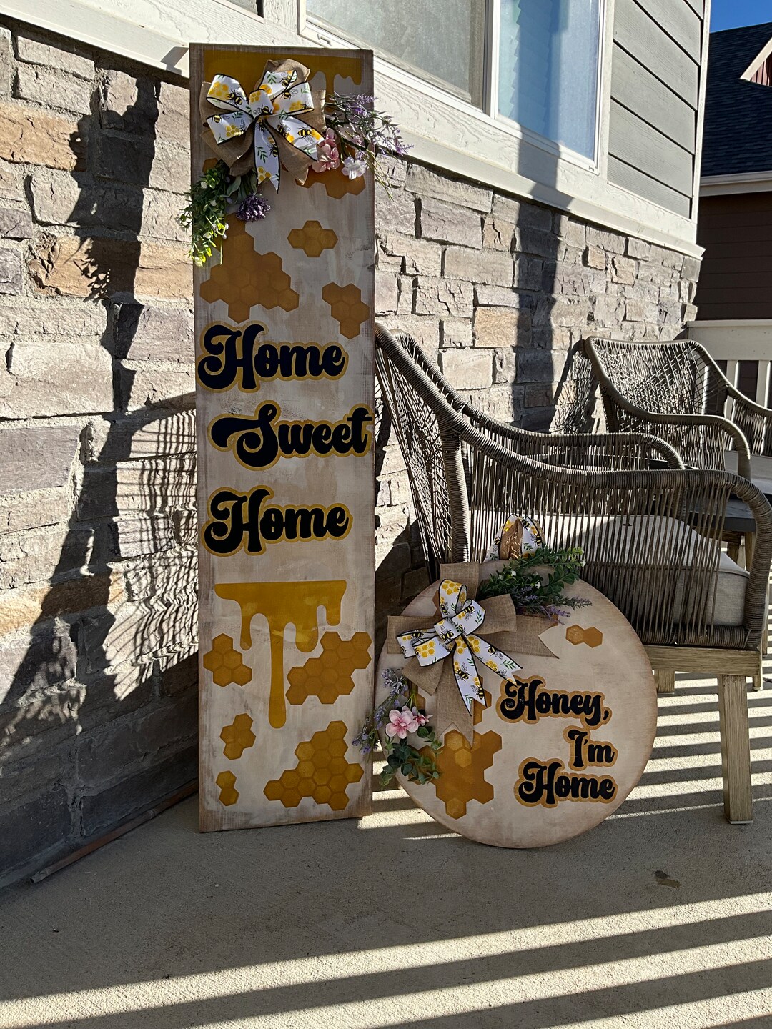 Honey Porch Leaner and Door Hanger Set With Bee Detail and Spring ...