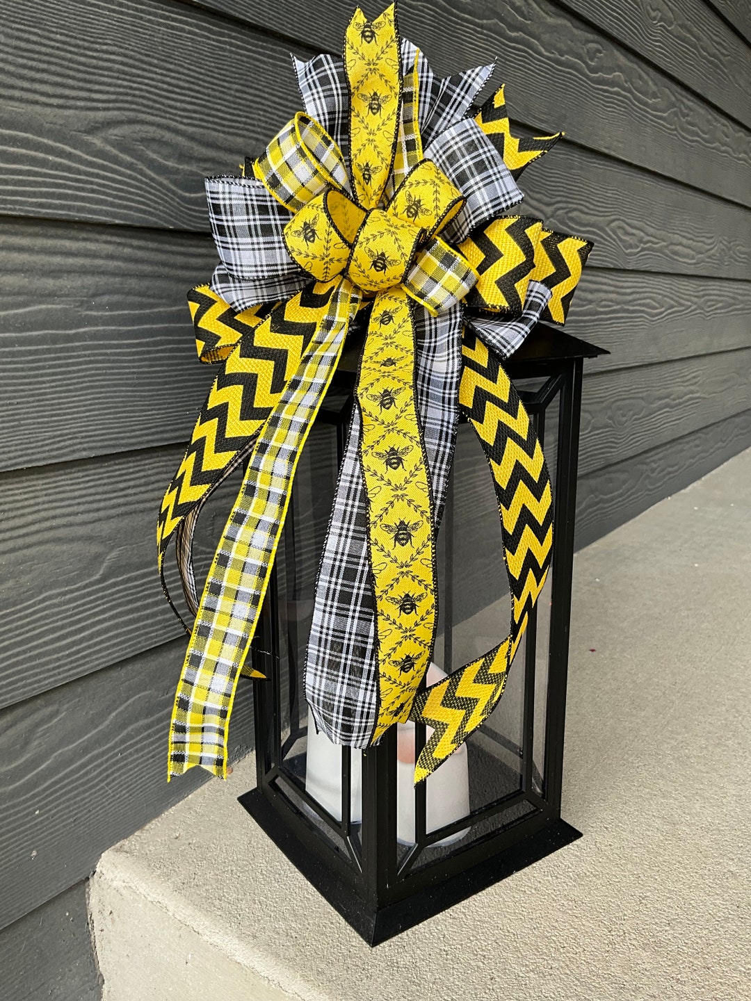 Bee Wired Ribbon Bow: Black, Yellow, and Plaid Accent, Wreath Addition ...